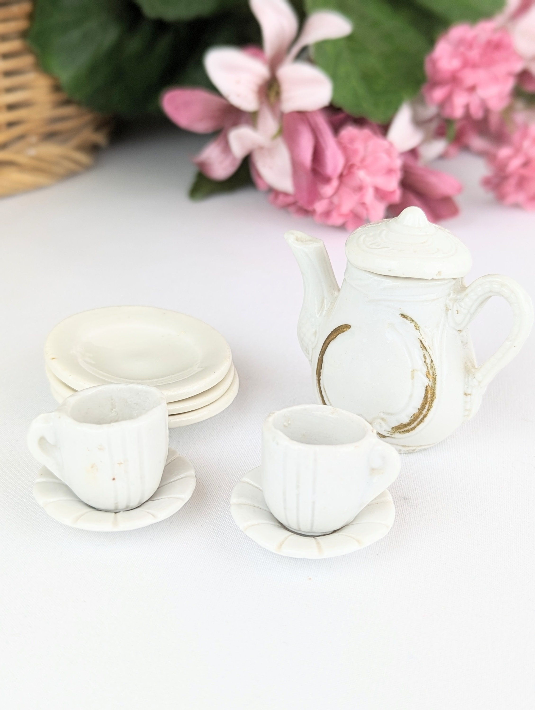 Antique White Porcelain Miniature Tea Set 9pc Dollhouse Tea - Etsy