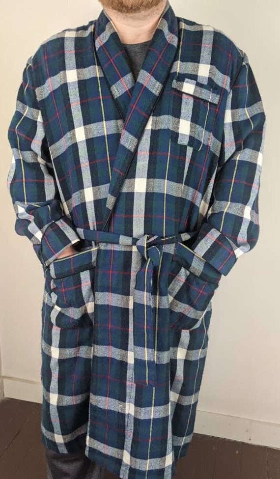 Vintage Men's 1960s Blue Tartan Plaid Robe | Vtg Mens… - Gem
