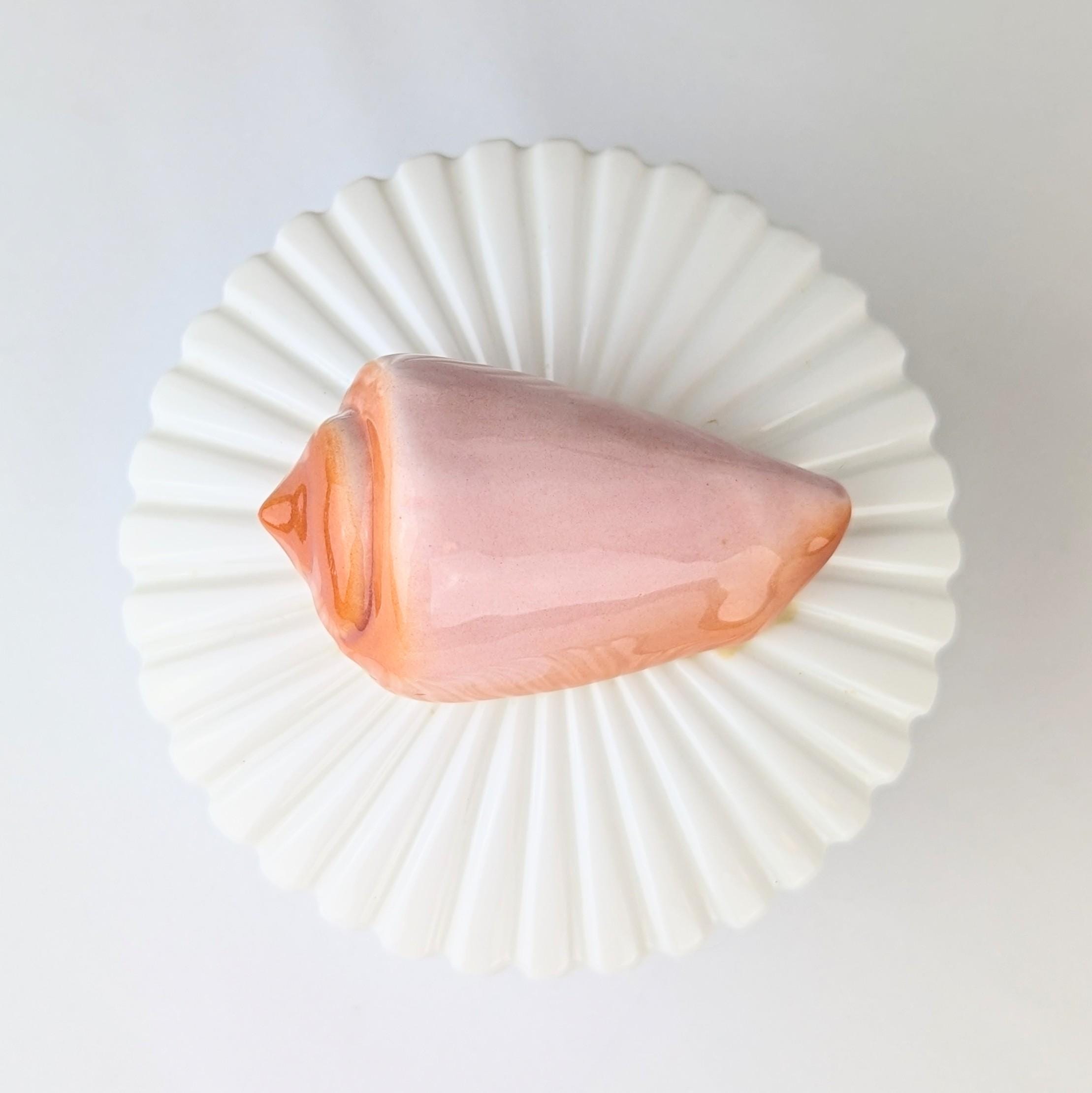 White Bone China Trinket Box With Peach Conch Shell Lid | Elegant ...