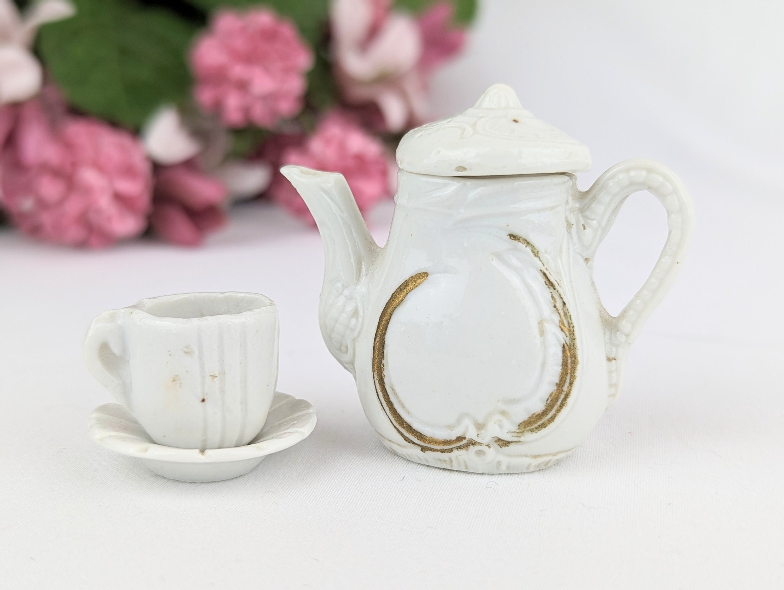 Antique White Porcelain Miniature Tea Set 9pc Dollhouse Tea - Etsy