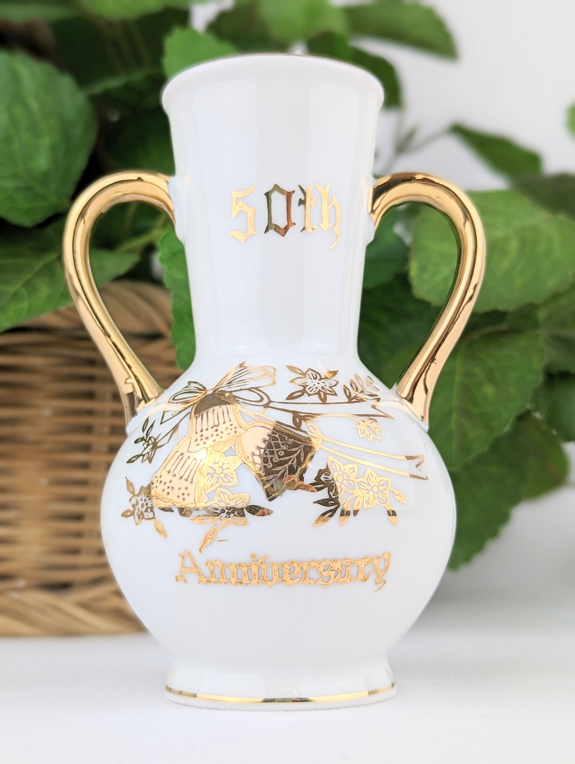 White Porcelain 50th Anniversary Mini Bud Vase Vintage Norcrest Fine ...