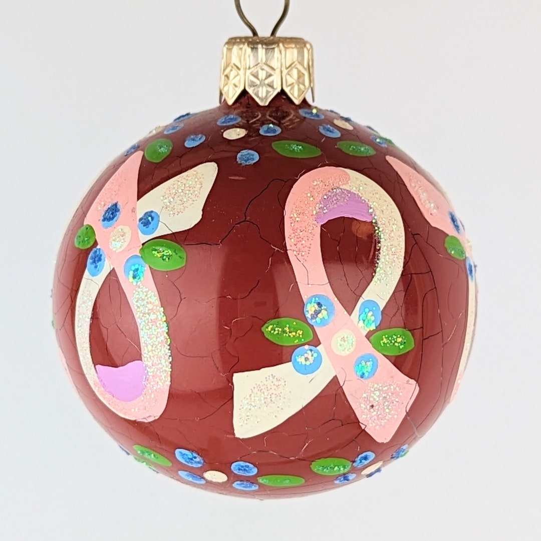 Hand Painted Pink Ribbon 2" Round Ornament | Breast Cancer Awareness ...