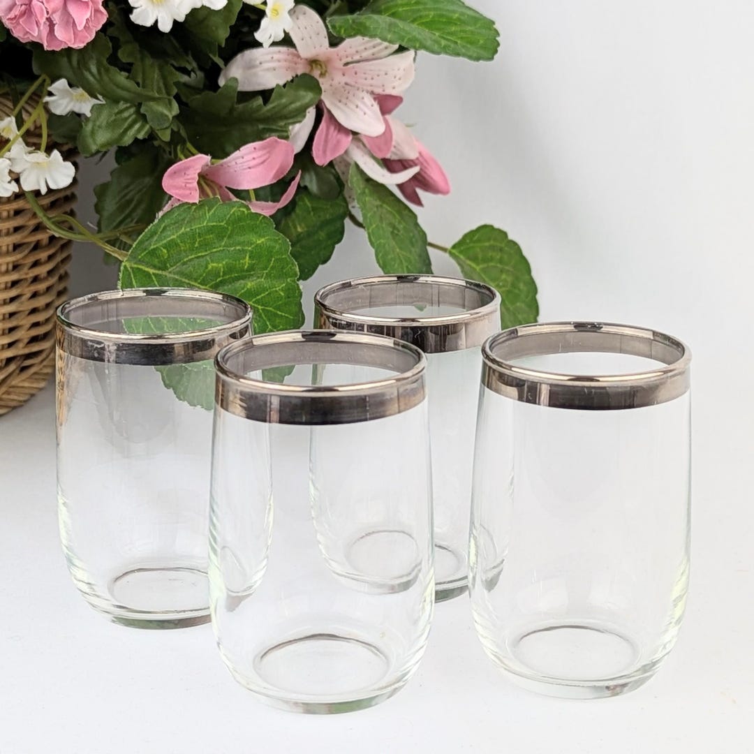 Set of 4 Vintage Silver Rim Roly Poly Juice Glasses | Mid-century ...