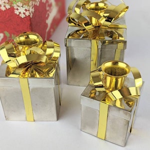 Silver Gold Taper Candle Holders Gift Boxes | Set of 3 Vintage Silver ...