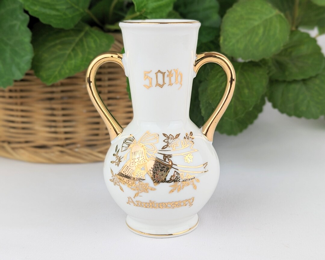 White Porcelain 50th Anniversary Mini Bud Vase | Vintage Norcrest Fine ...