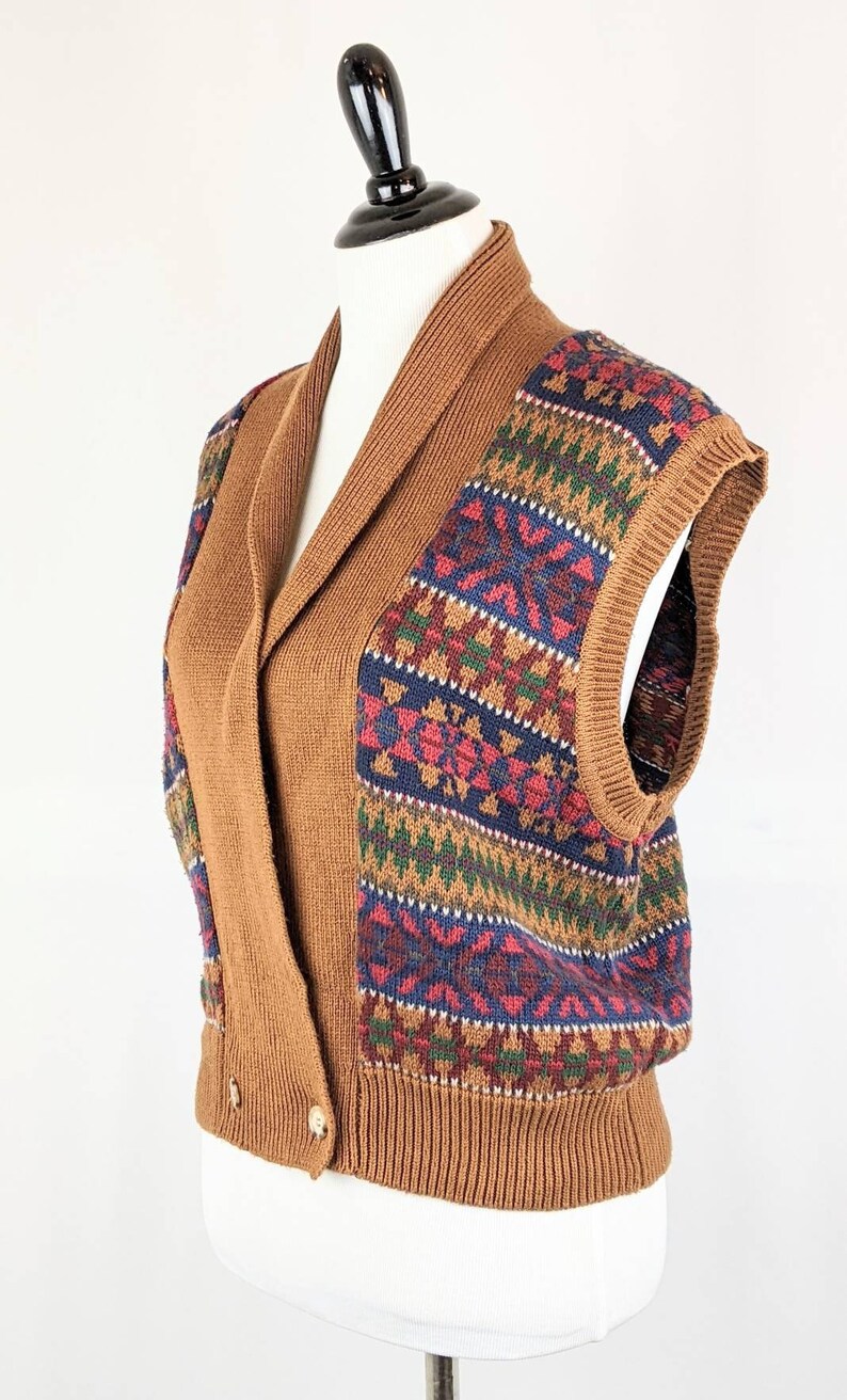 Aztec Navajo Print Shawl Collar Brown Buttoned Sweater Vest - Etsy