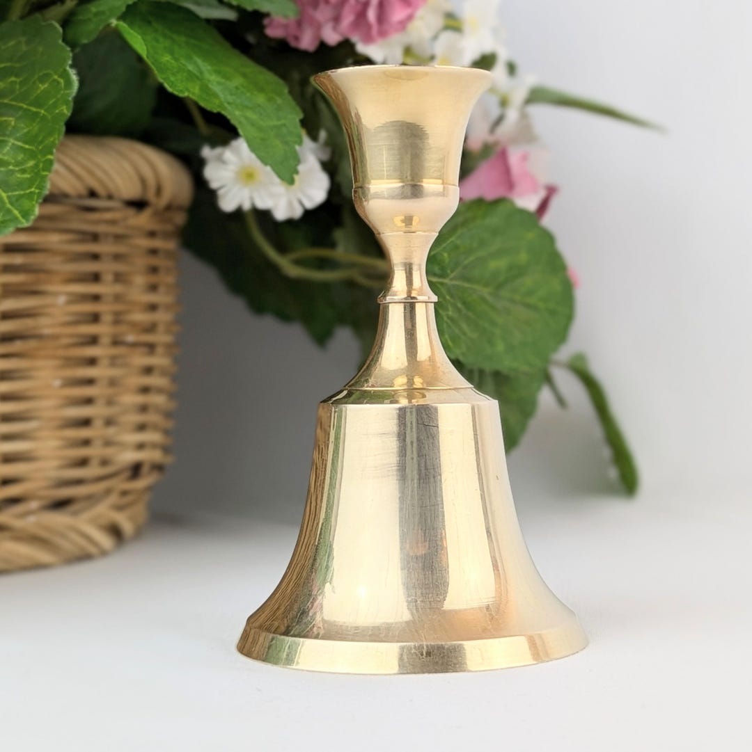 Vintage Brass Bell Candlestick Holder 4.5" | Primitive Colonial Brass ...