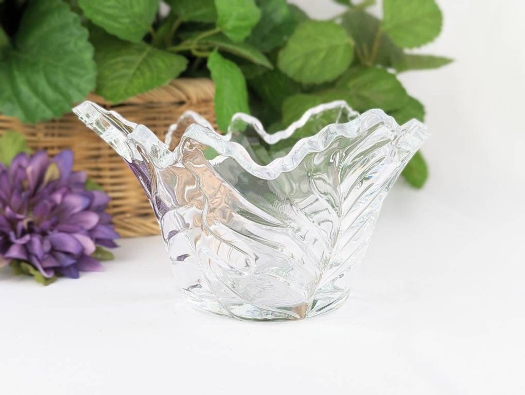 Vintage Clear Glass Decorative Bowl | Teleflora 24% Lead Crystal Maple ...