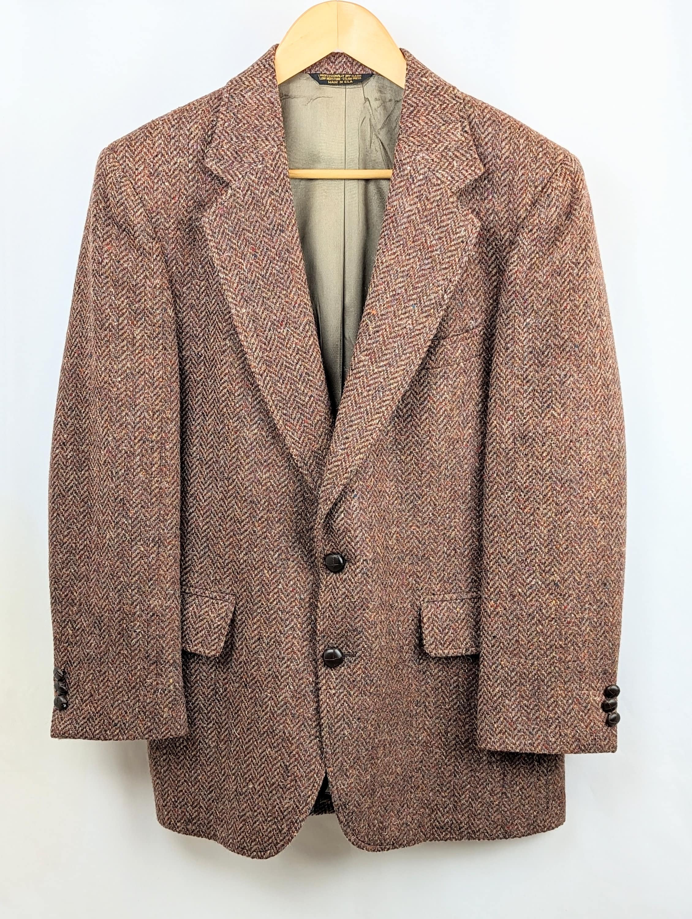 Vintage Men's Brown Wool Tweed Sport Coat Blazer Heavyweight Mens Brown ...