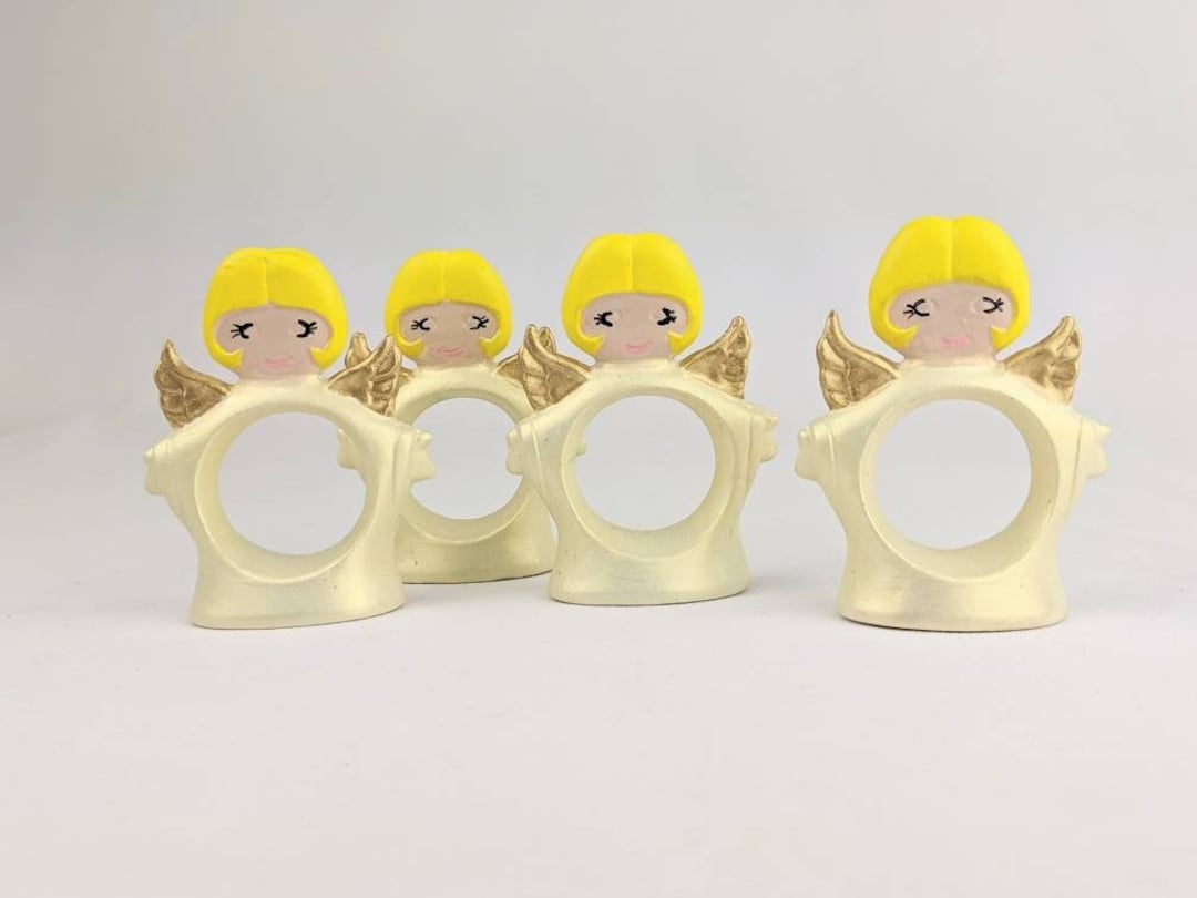 Set of Four Hand Painted Ceramic Angel Napkin Rings | Vintage 1970s ...