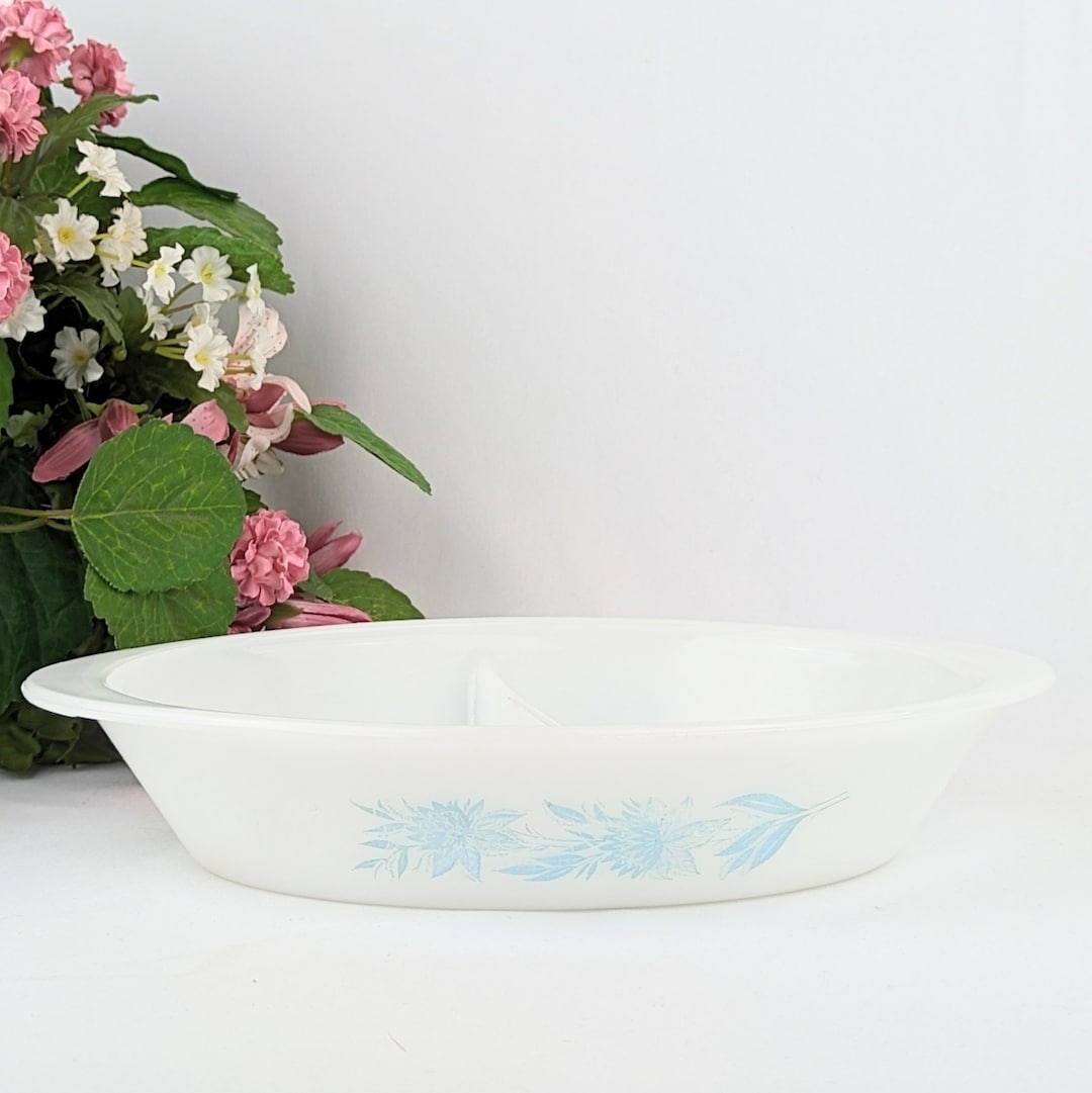 Vintage Glasbake Blue Thistle Oval Serving Dish | MCM 1960s USA Milk ...