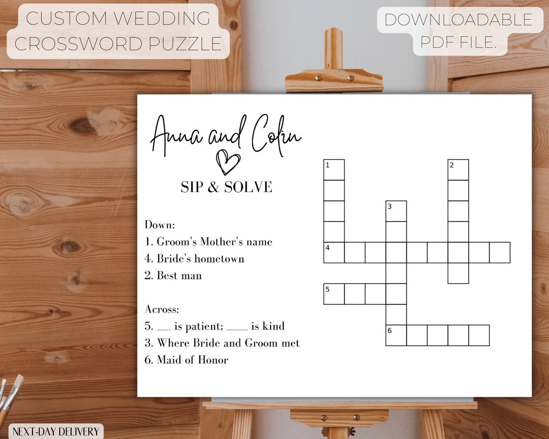 Wedding Crossword Puzzle Printable Custom Wedding Cocktail - Etsy