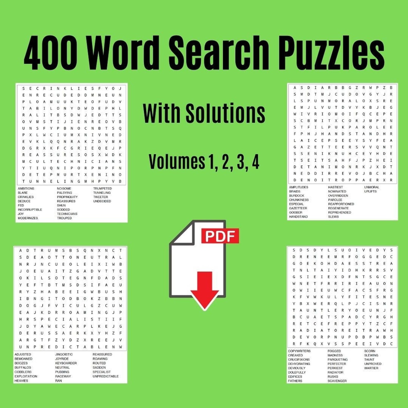 Word Search Puzzles With Solutions Vol 1, 2, 3, 4 Instant Digital ...