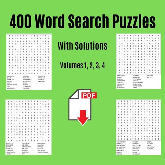 Word Search Puzzles With Solutions Vol 1 2 3 4 Instant - Etsy