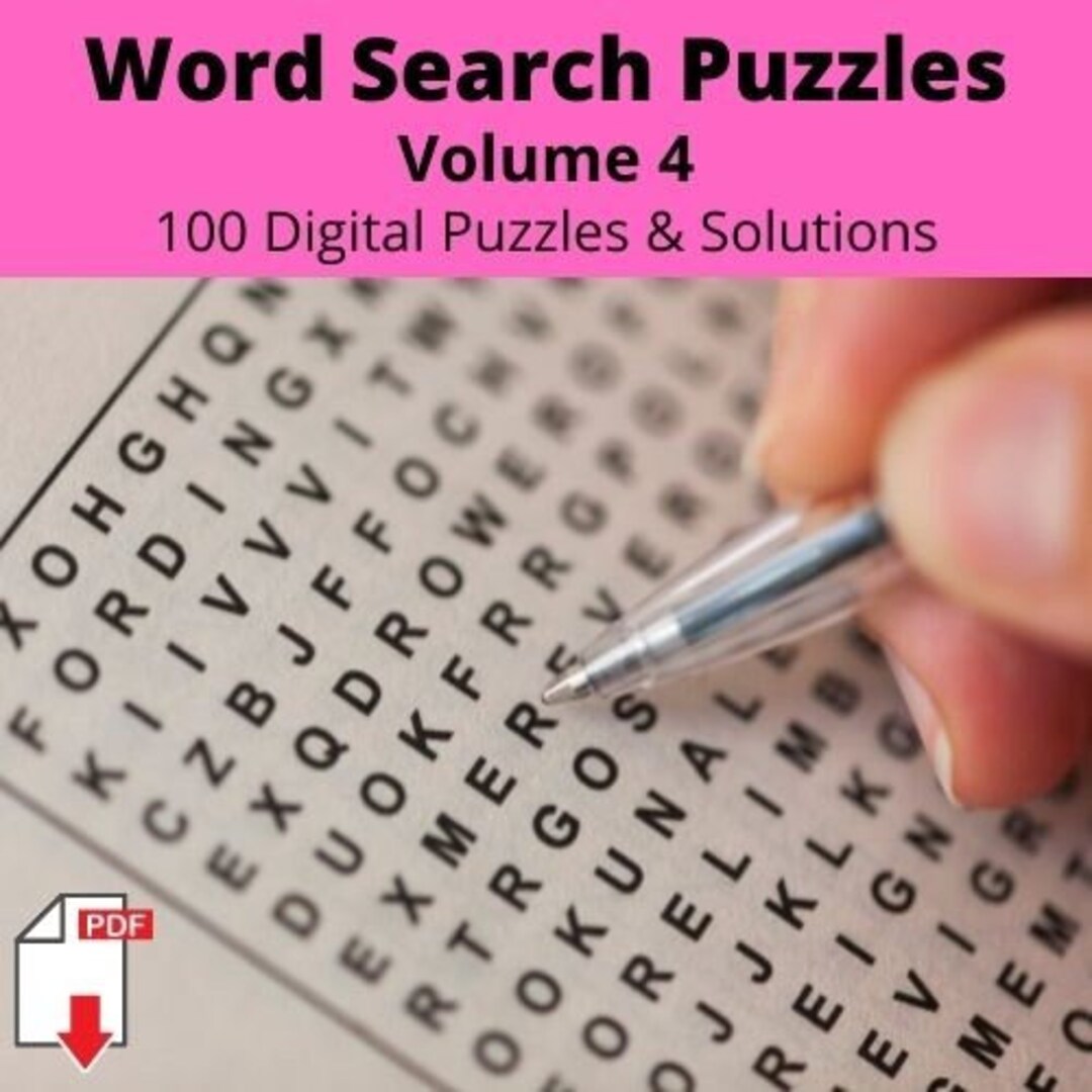 100 Word Search Puzzles With Solutions Volume 4 Instant Digital ...
