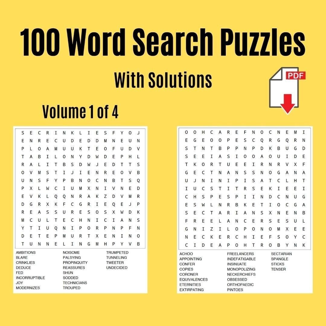 Word Search Puzzles With Solutions Vol 1 of 4 Instant Digital Download ...