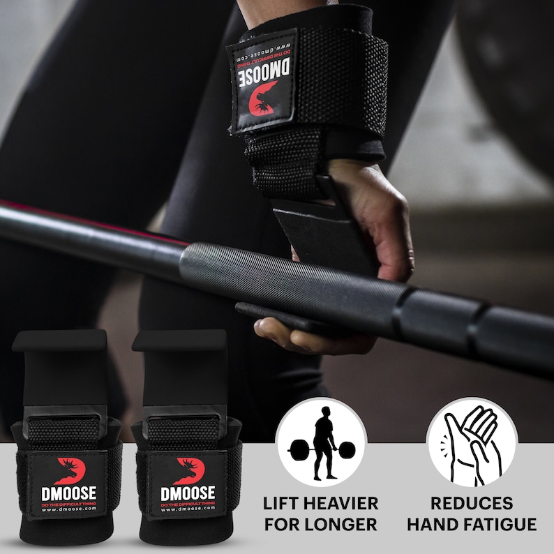 Dmoose Weight Lifting Hooks pair, Hand Grip Support Wrist Straps for ...