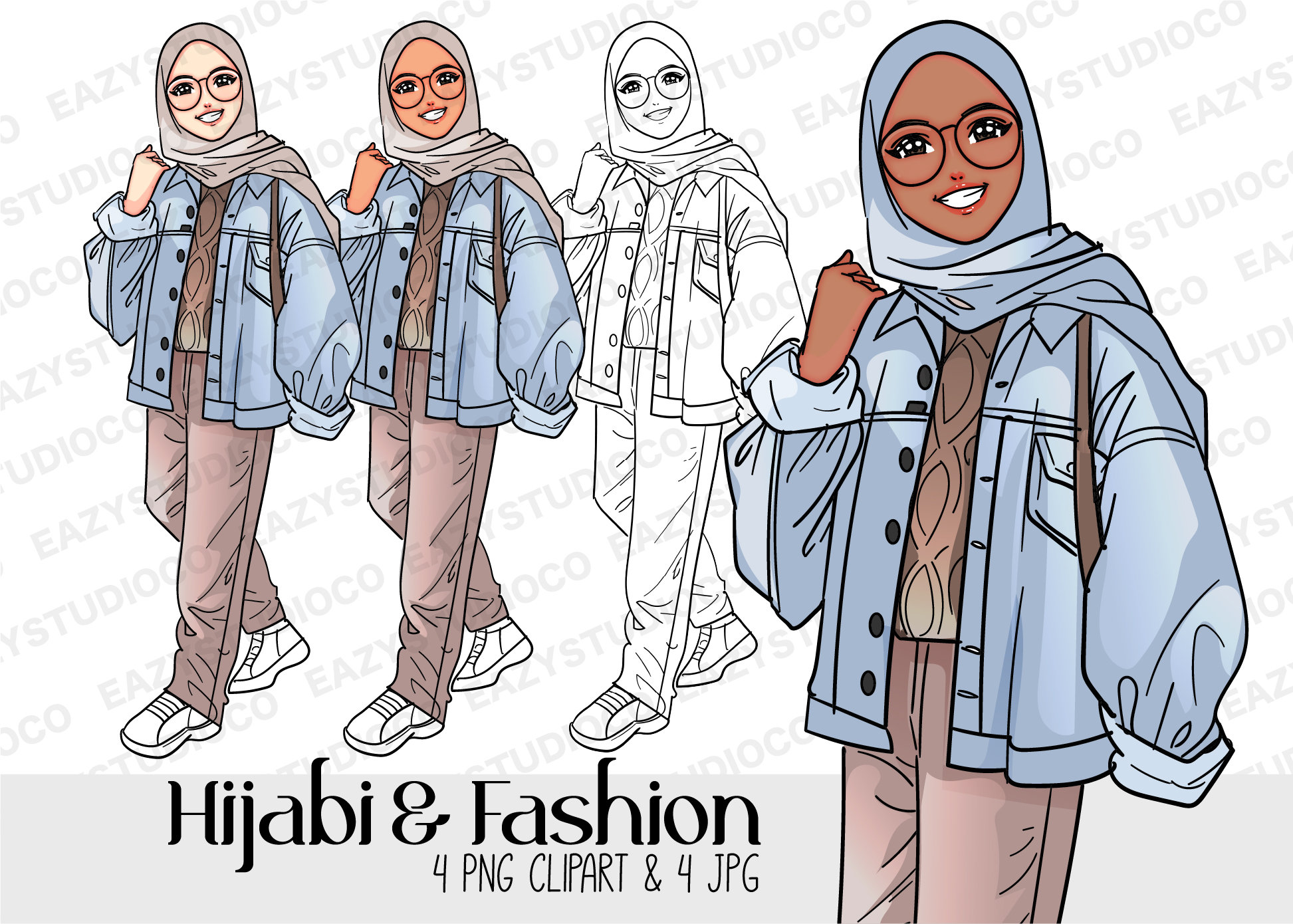 Muslimah Clipart Bundle, Woman Hijab Muslim Clipart, Fashion Woman ...