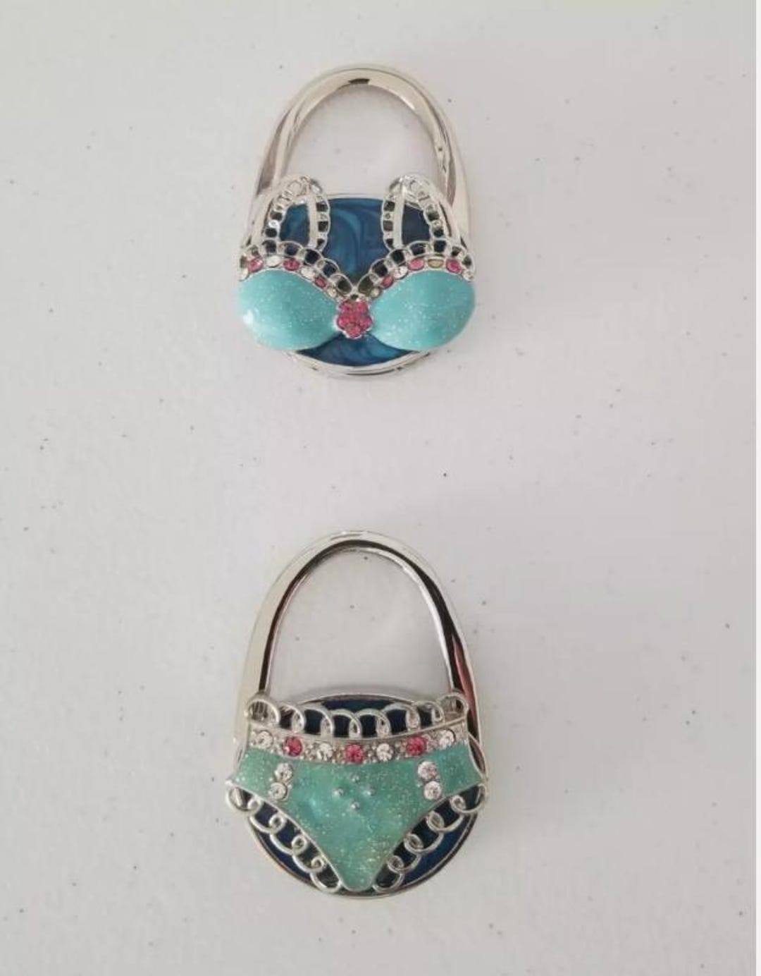 2pcs. Blue Bra and Panty Shaped Metal Foldable Purse Handbag Hook Table ...