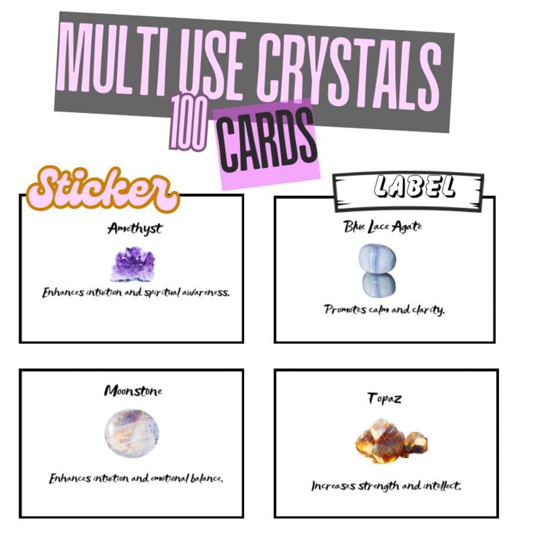 100 Crystal Labels/ Crystal Stickers/ Crystal Meanings Cards/ Crystal ...