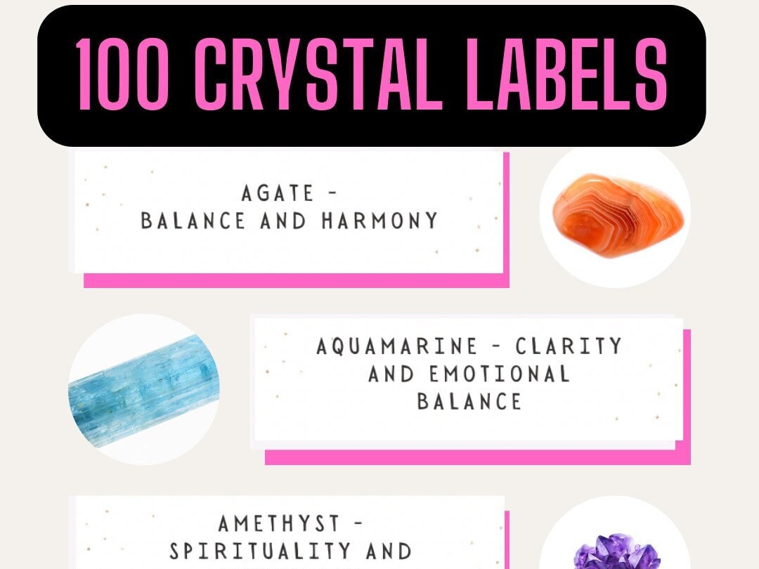 100 Crystal Labels/ Crystal Stickers/ Crystal Meanings Cards/ 1.75.05 ...