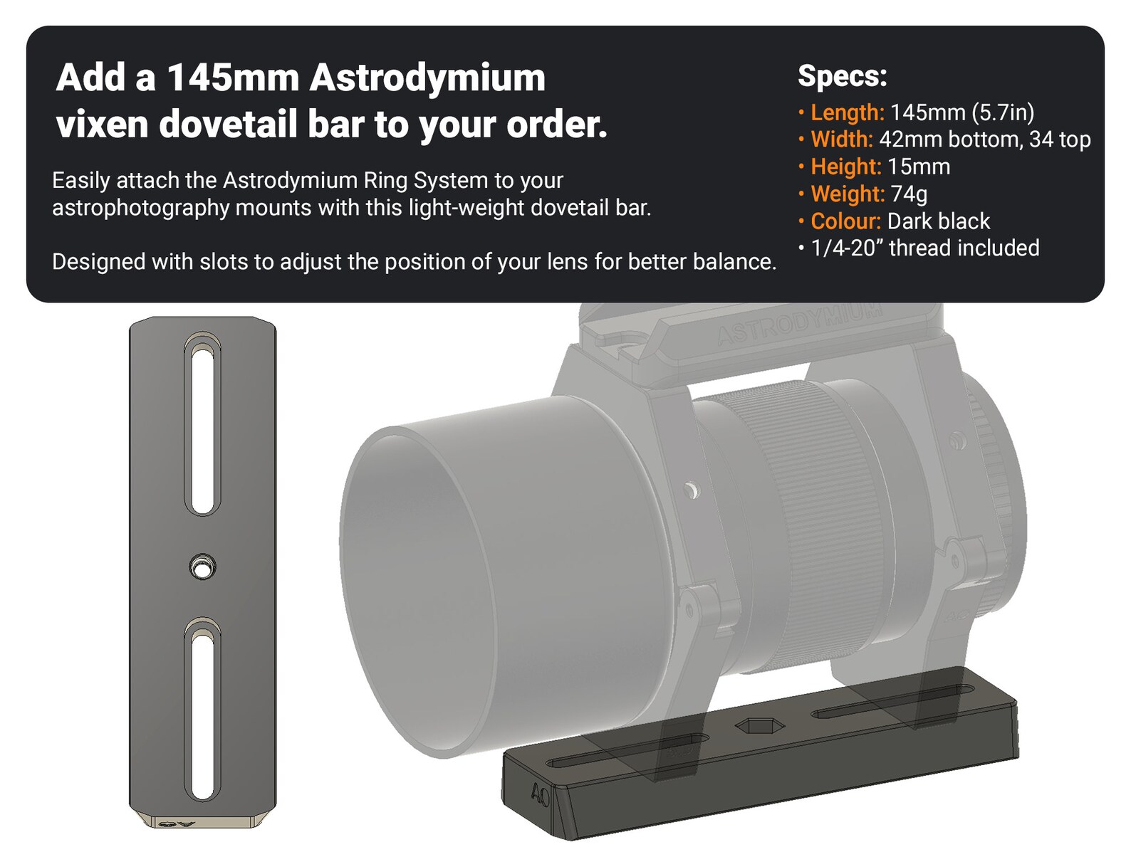 Astrodymium Ring System With ZWO EAF Bracket & ASIAIR Mount for Rokinon ...