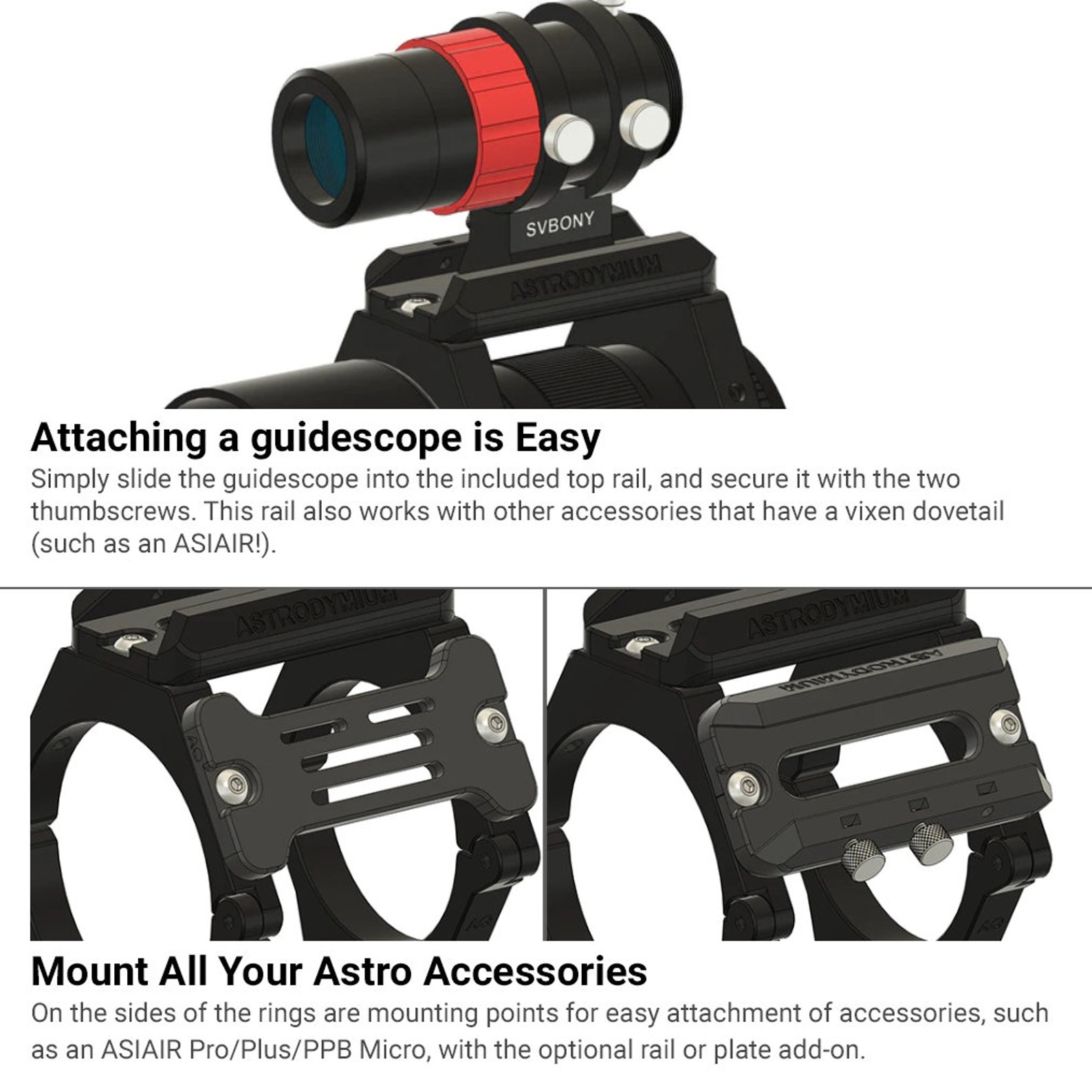Astrodymium Ring System: ZWO ASIAIR & Guidescope Mount for Rokinon ...