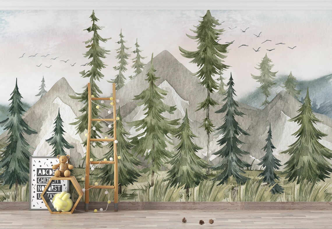 Kids Wallpaper Kids Forest Wallpaper Nursery Pine Tree - Etsy