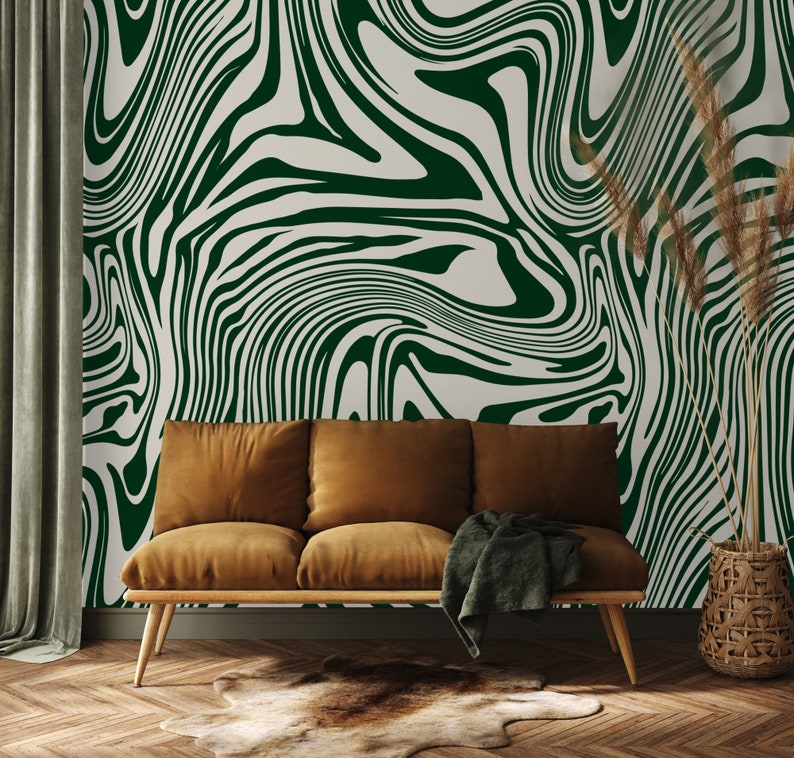 Abstract Wallpaper Peel and Stick Art Wallpaper Mural Green - Etsy