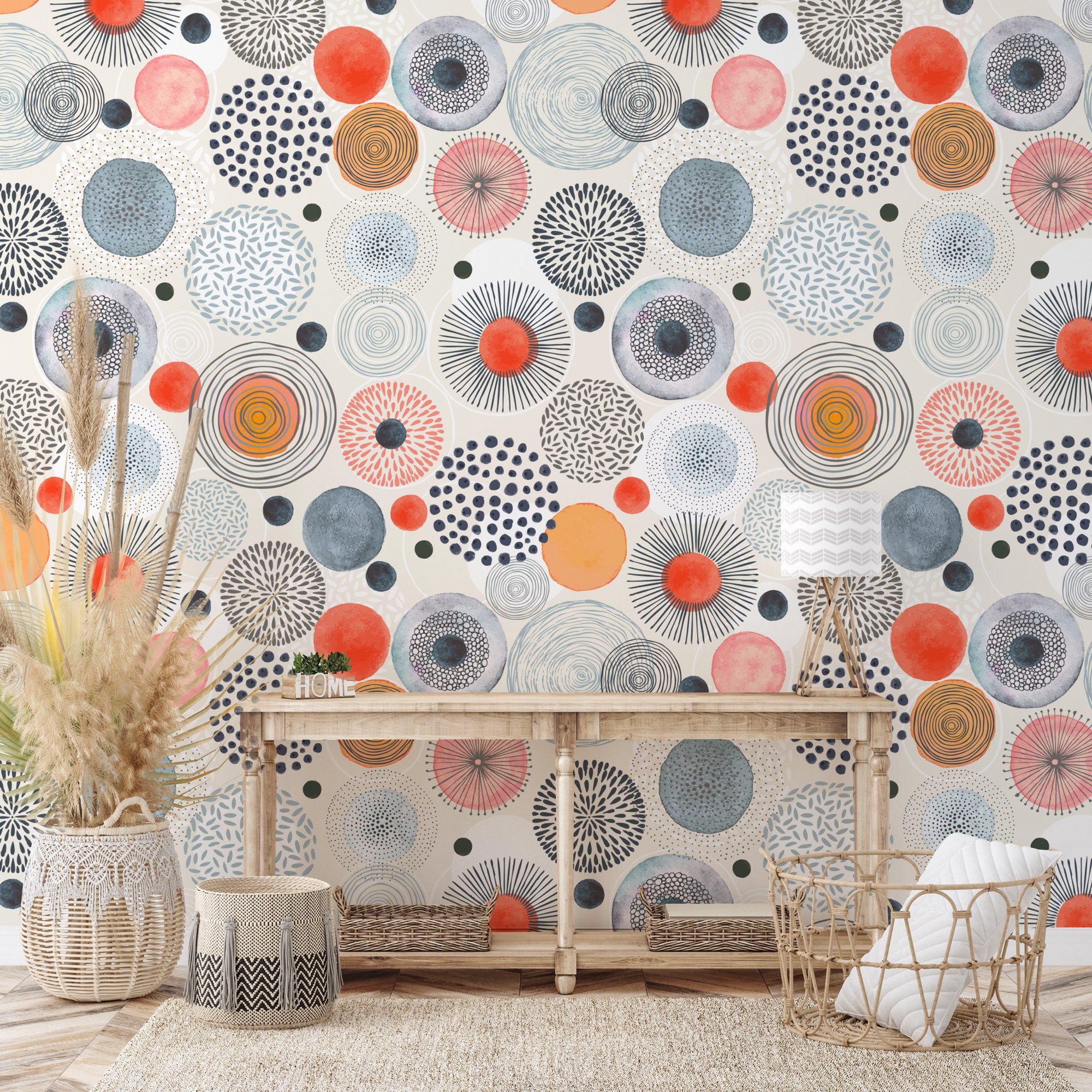 Art Wallpaper Peel and Stick Abstract Art Wall Mural Circle - Etsy