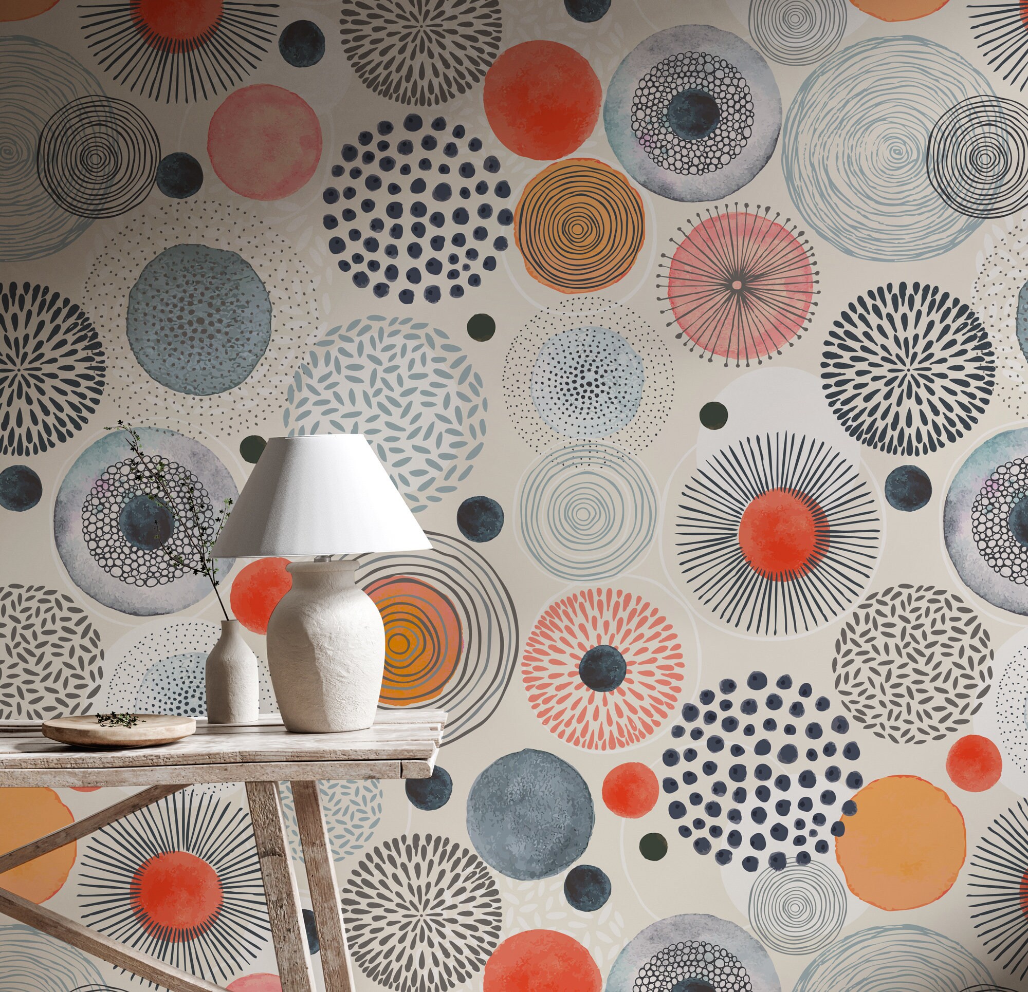 Art Wallpaper Peel and Stick Abstract Art Wall Mural Circle - Etsy