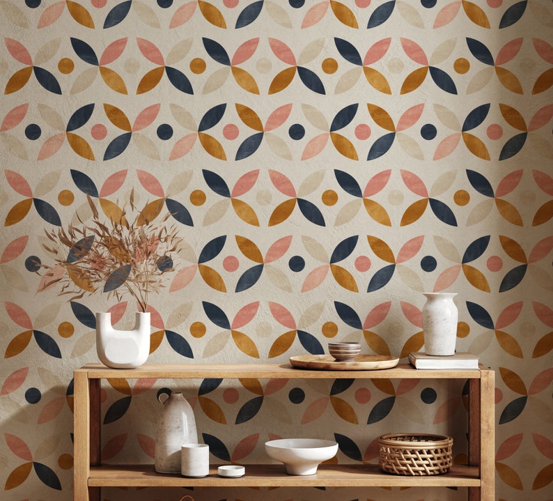 Mid-century Modern Geometric Wallpaper | Retro Abstract Wall Mural ...
