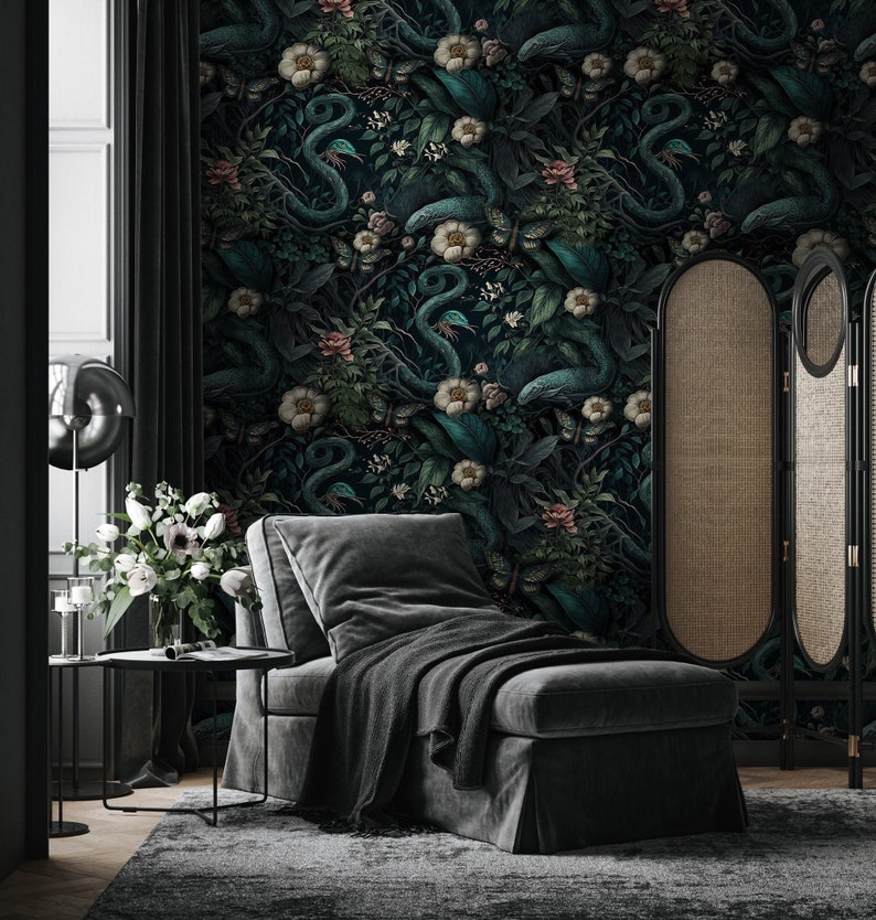 Dark Botanical Wallpaper Secret Garden at Night Peel and - Etsy Australia Dark Botanical Wallpaper Secret Garden at Night Peel and - Etsy Australia