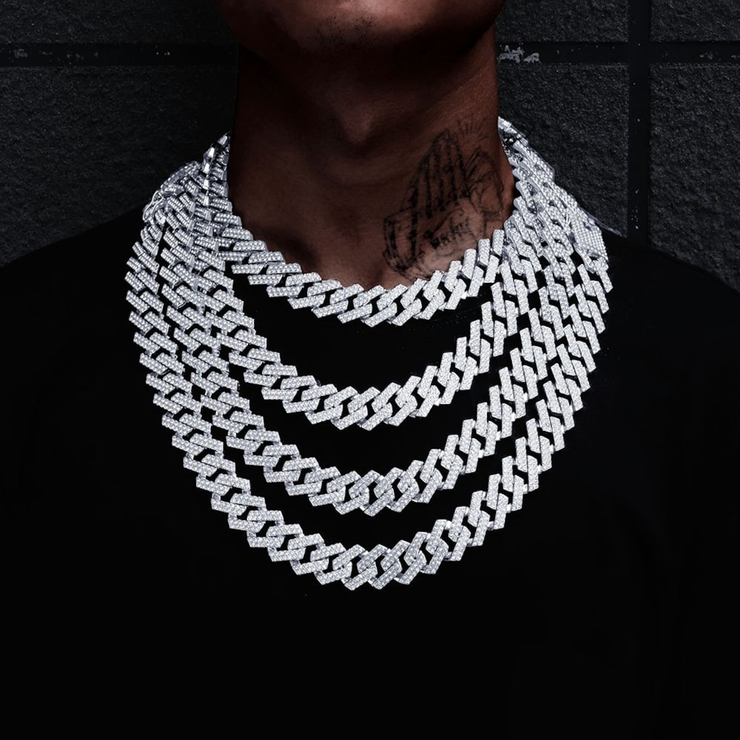 Iced Cuban Link Chain Necklace, Bling Cuban Chain, Hip Hop Jewelry ...