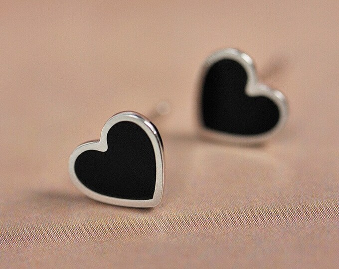 Mini Black Heart Studs Valentine's Day - Etsy