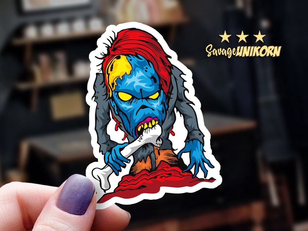 Action Packed Bone Chewing Blue Zombie Vinyl Sticker Our Bone-chaw ...