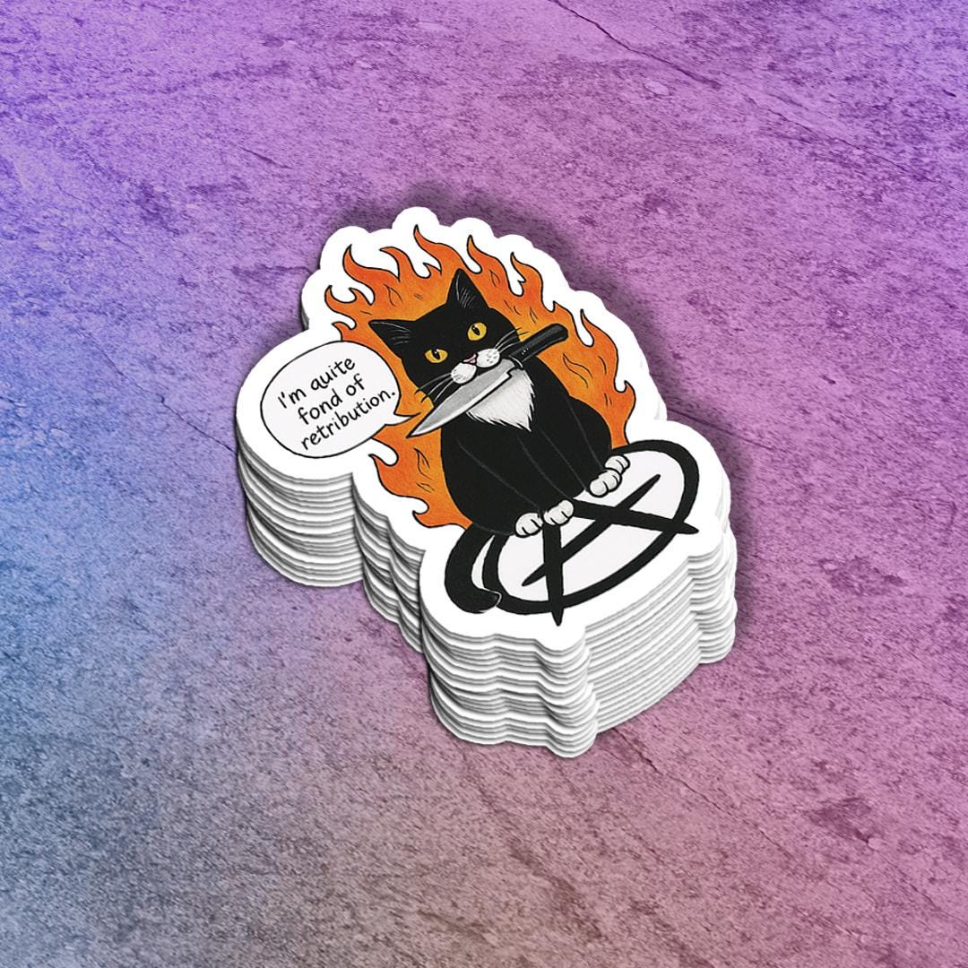 Knifey Cat "fond of Retribution" Vinyl Sticker - Etsy