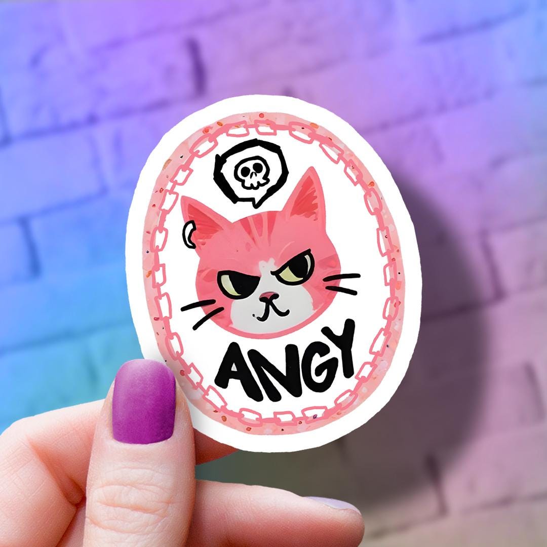 Angry Emo Cat Sticker Cartoon Cat Decal, Laptop Sticker Water Bottle ...