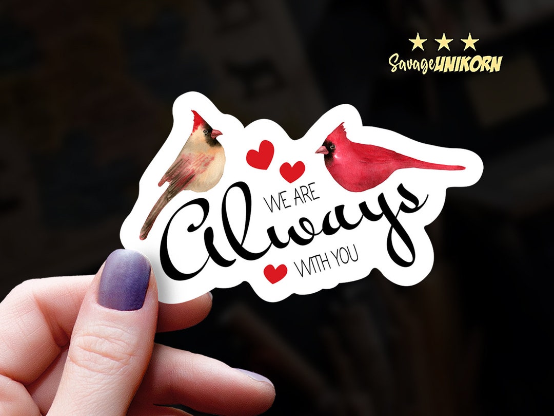 Cardinal & Hearts Sticker | Female and Male Cardinals, Always With You ...