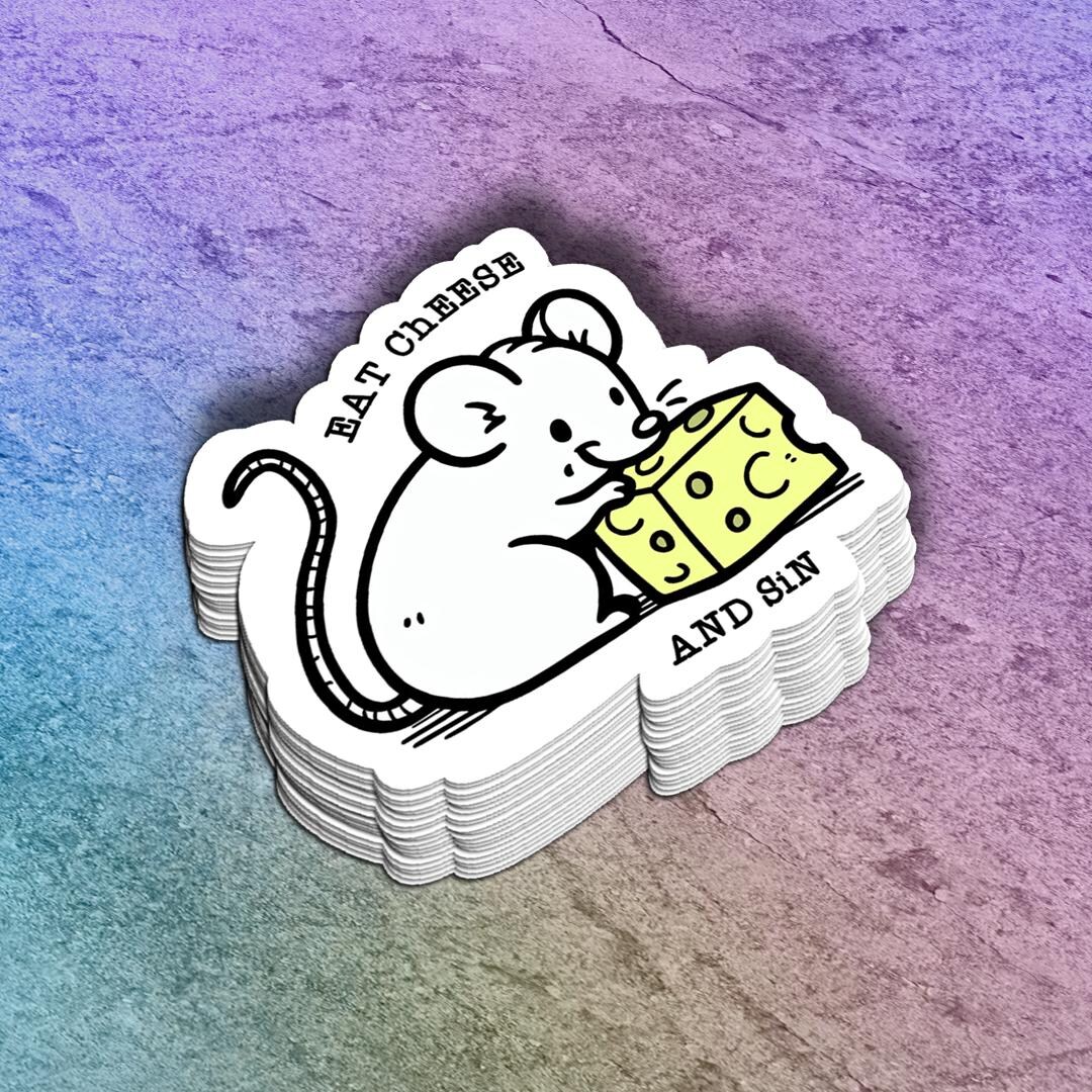 Funny Mouse Sticker: "eat Cheese and Sin" | Funny Laptop Decal | Mac ...
