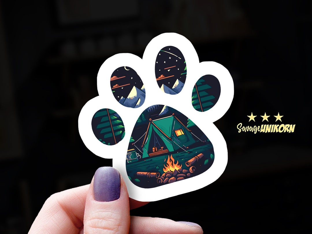 Dog Paw Print Camping Sticker, Outdoor Adventure Decal, Pet Lover Gift ...