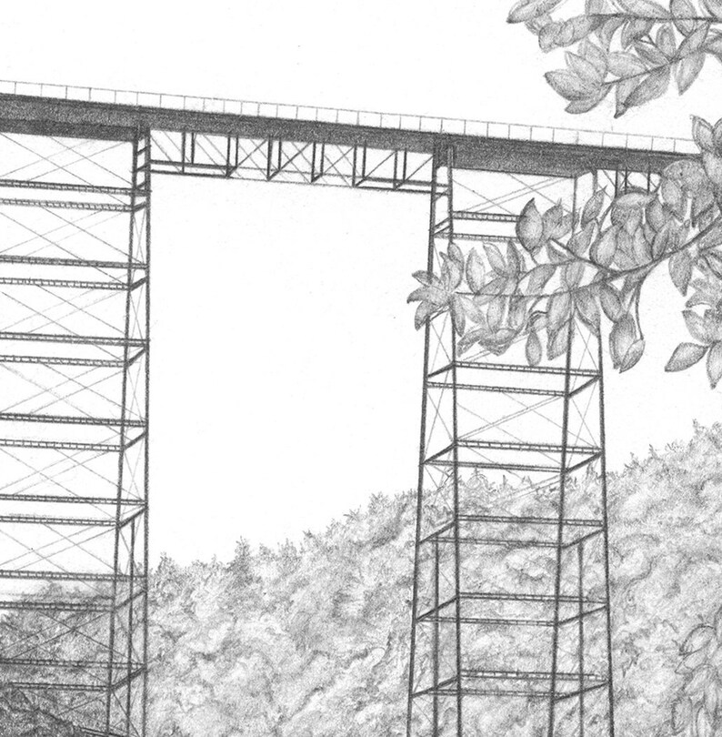 Letchworth State Park Print | Graphite Drawing, Railroad Trestle Bridge ...