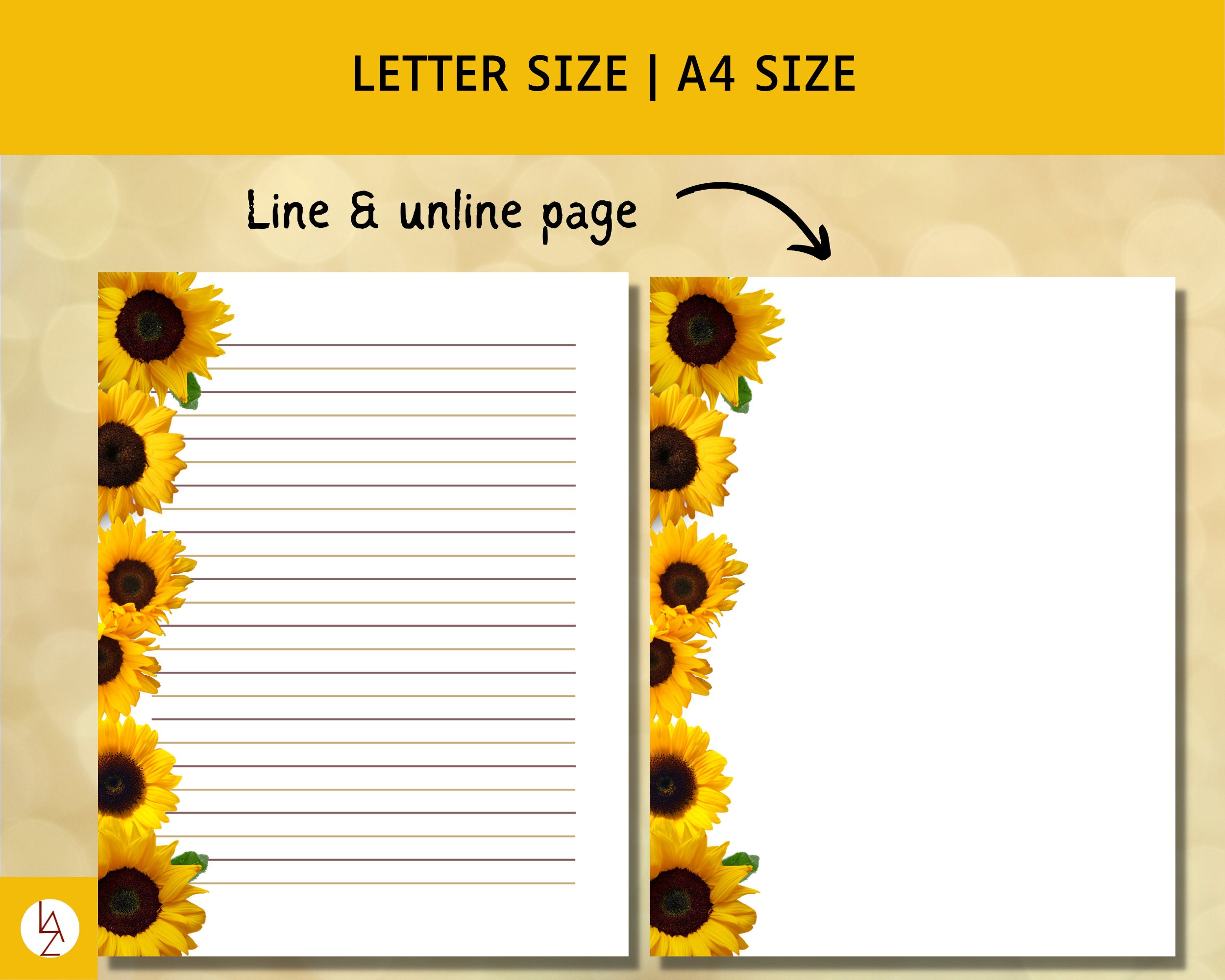 Sunflower Writing Paper Digital Template Printable Botanical - Etsy
