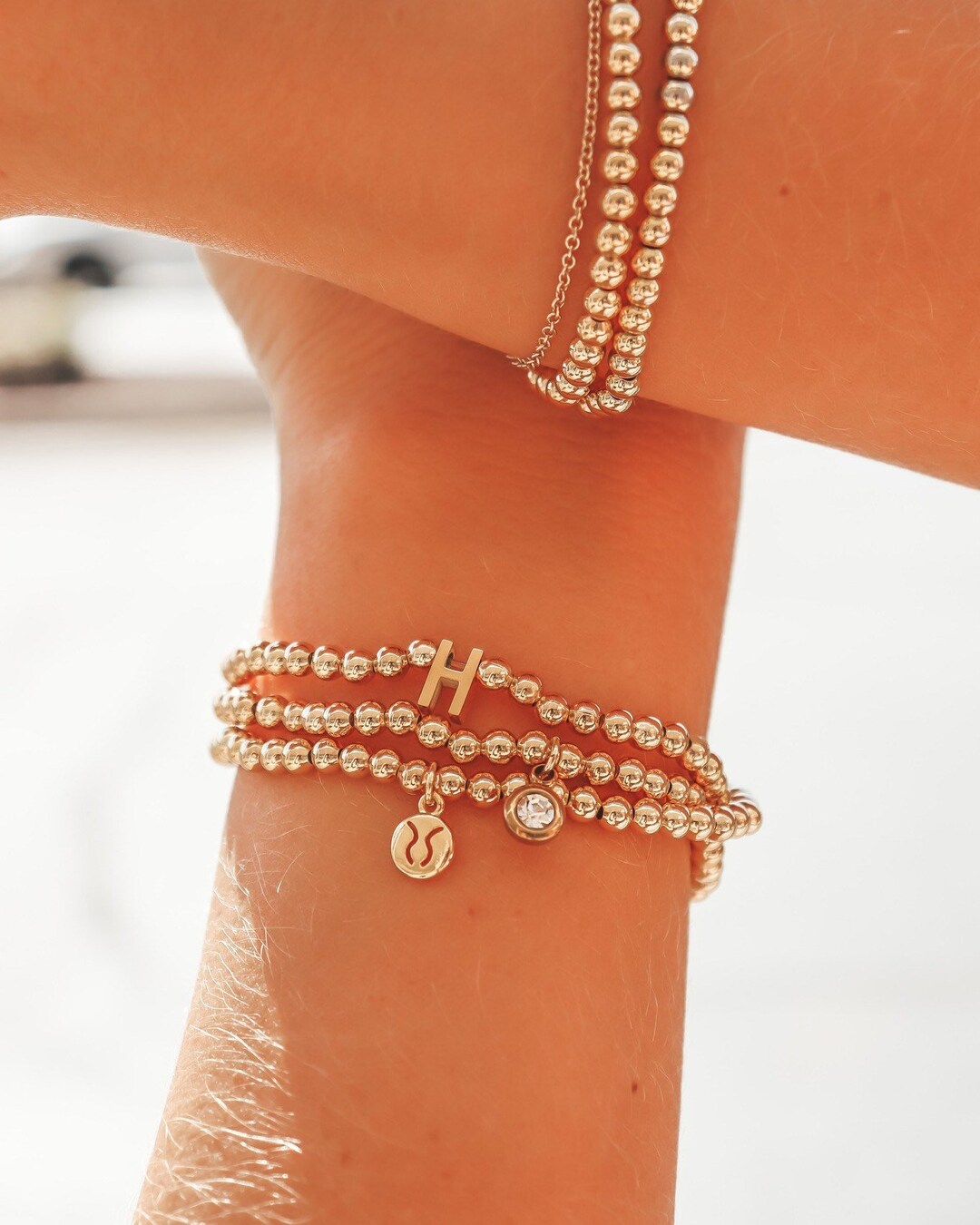 Zodiac Stack 18k Gold Filled Beaded Bracelet Set Personalized Beaded Name Bracelet Custom Word ...