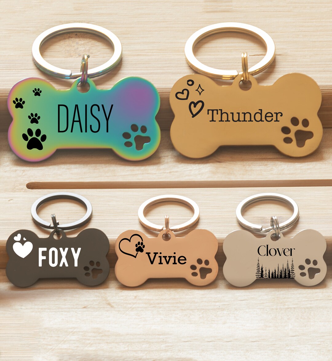 Bone Shaped Dog Tags With Lifetime Warranty, Flat Dog Tag, Engraved Dog ...