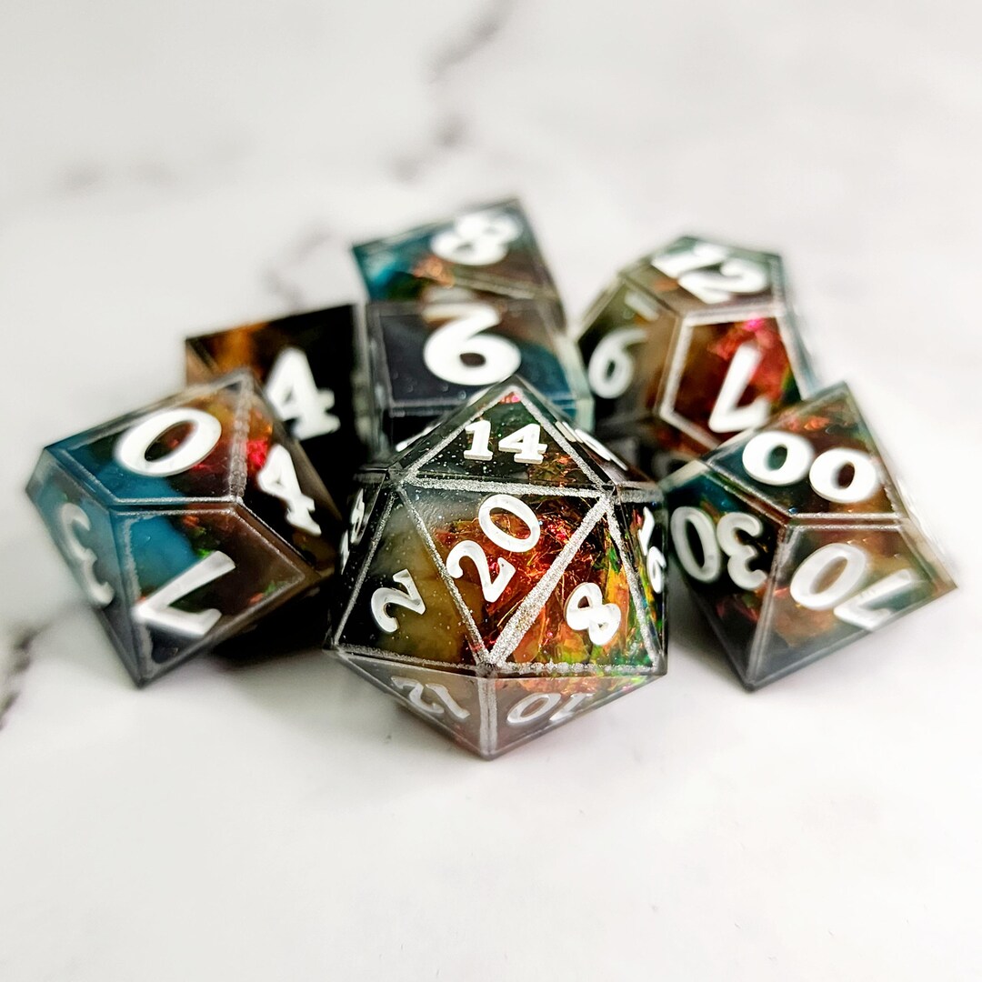 7 Piece Dice Set: Window to the Stars (orange, Blue, Brown) - Etsy