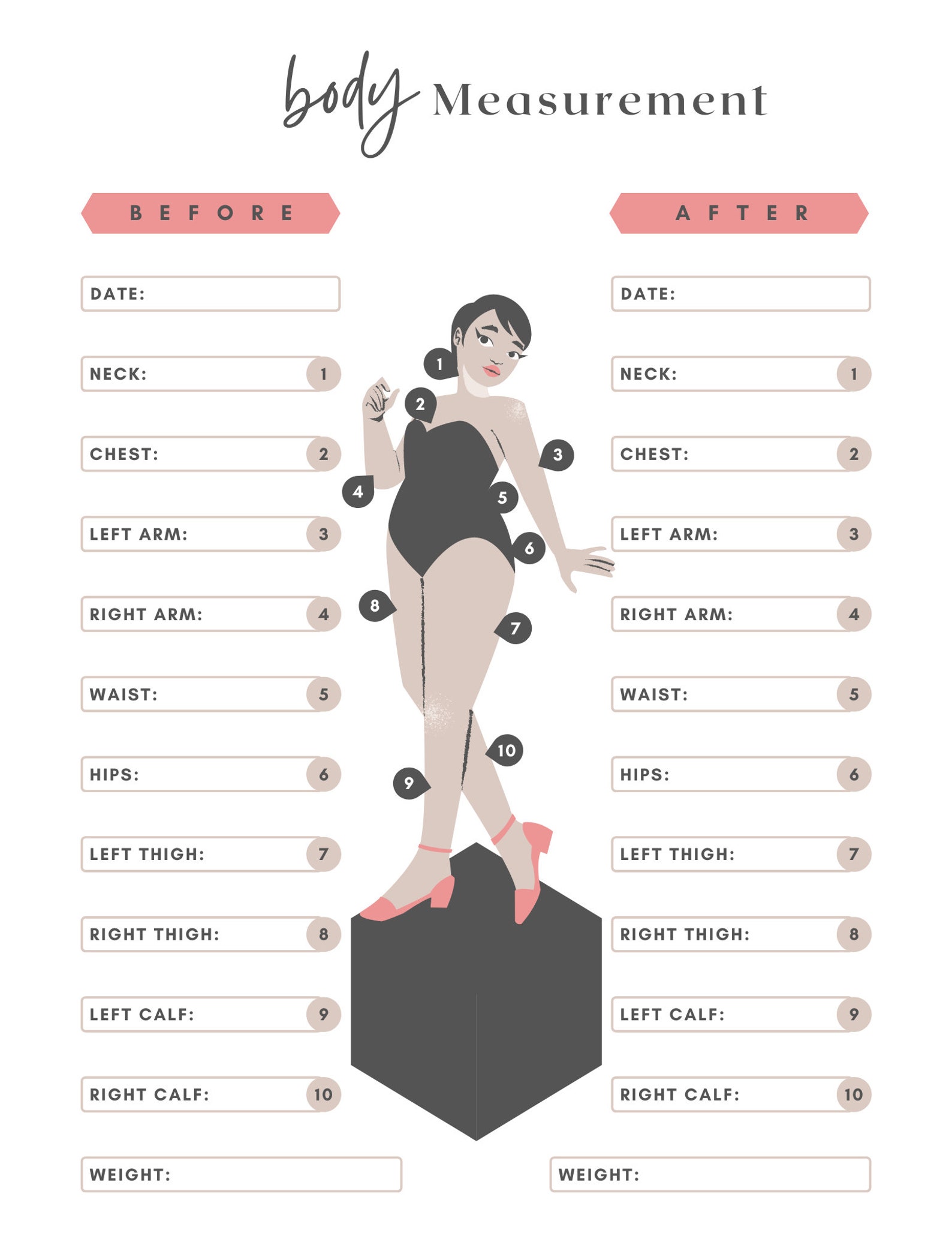 Cute Female Body Measurement Digital Printout Tracker - Etsy