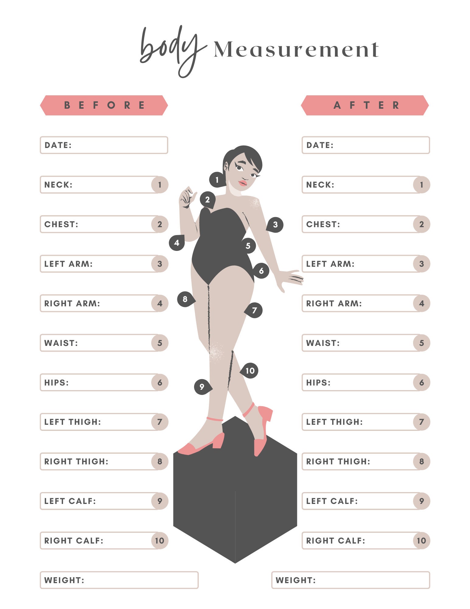 Cute Female Body Measurement Digital Printout Tracker - Etsy