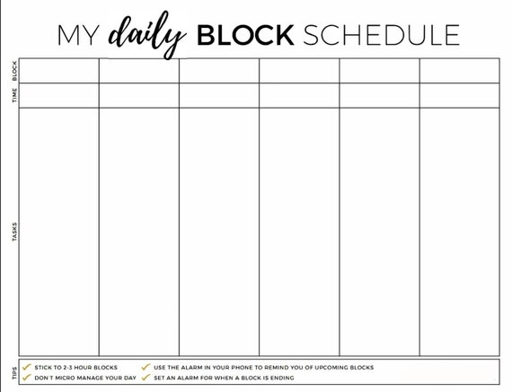 Daily Schedule With Time Blocks