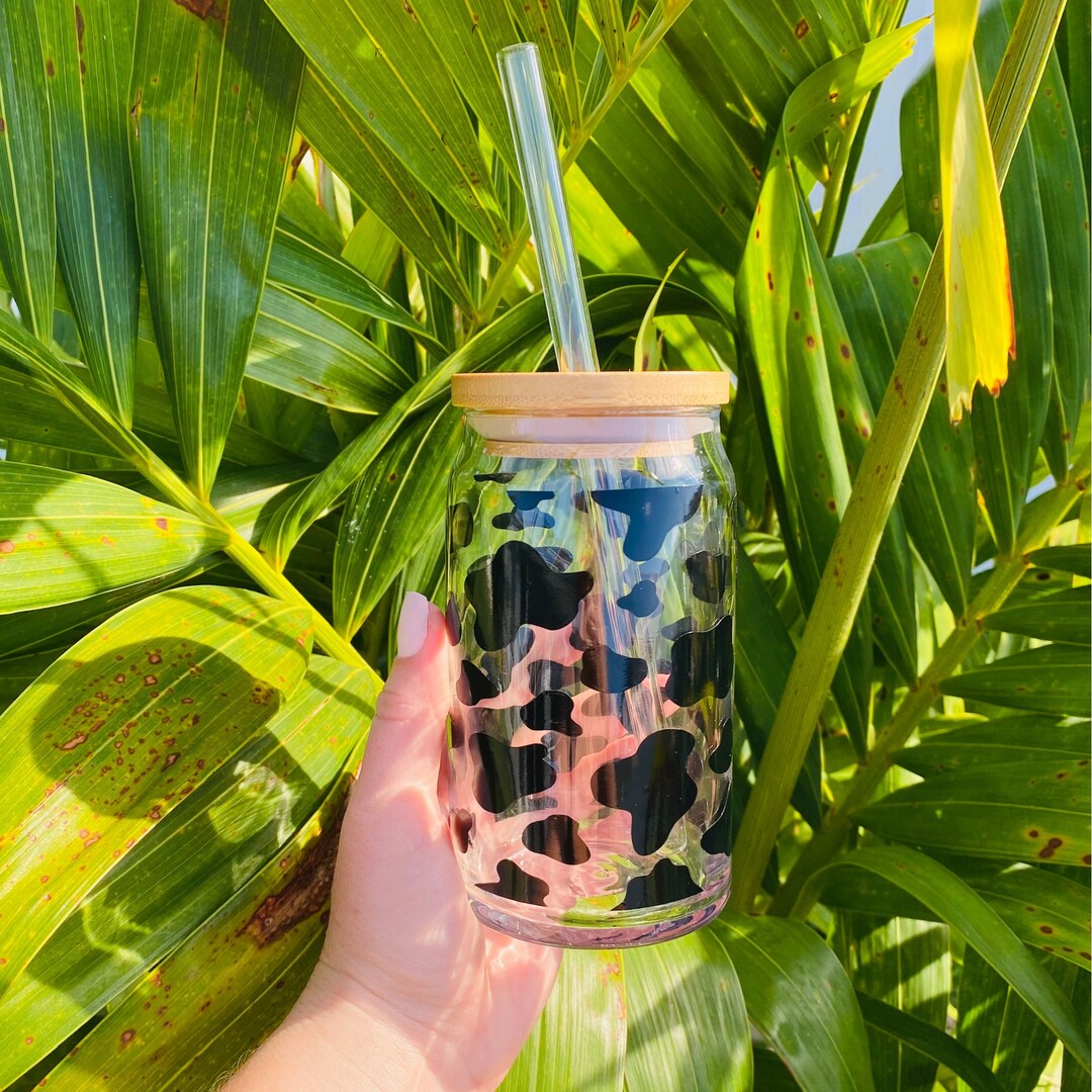 16oz Cow Print Glass Cup, Cow Print Libbey Glass, Libbey Glass Cups ...